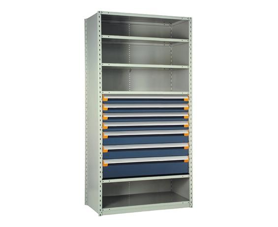 Shelving With Drawers, 36"H Drawer Bank (48"W X 24"D X 87"H)