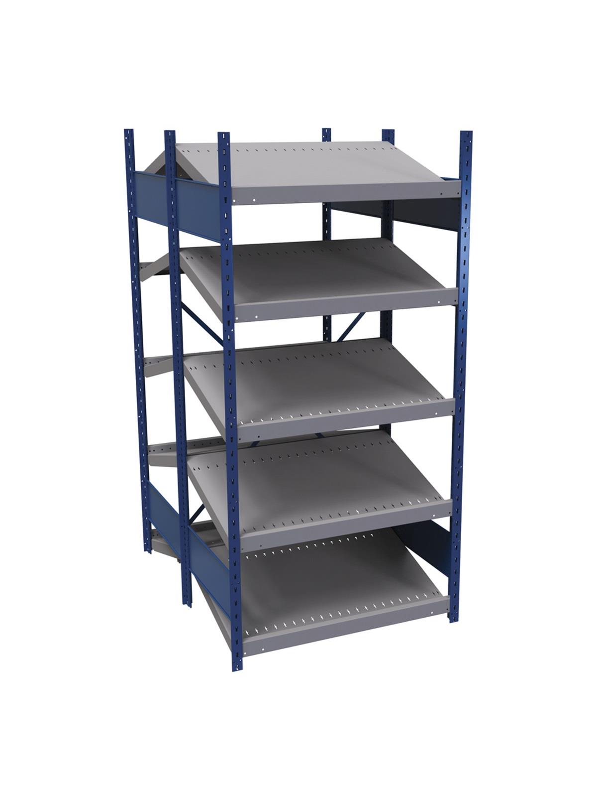 B-To-Back Open Shelving, Sloped Shelves, 10 Shelves (36"Wx48"Dx75"H ...